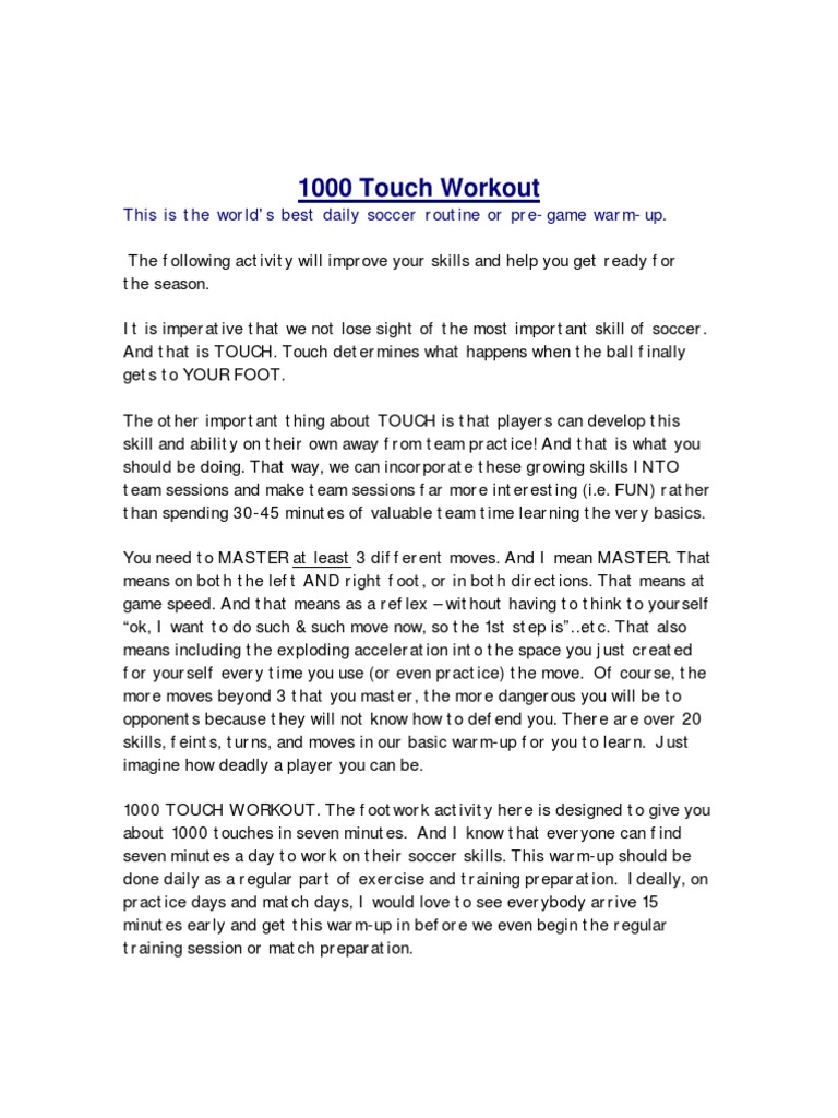 1000 Touch Soccer Workout Guide | PDF | Career & Growth | Sports ...