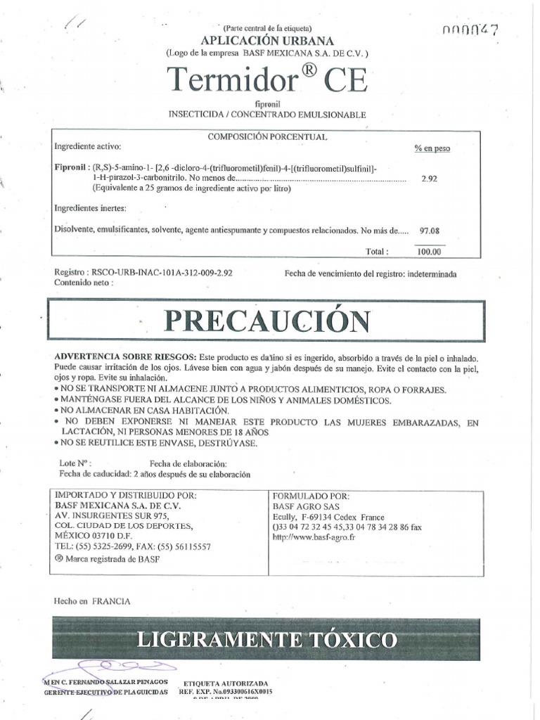 Termidor Ce-2009 - Ficha Tecnica | PDF