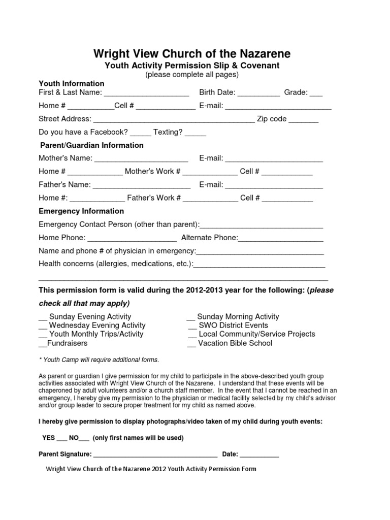 Youth Activity Permission Form