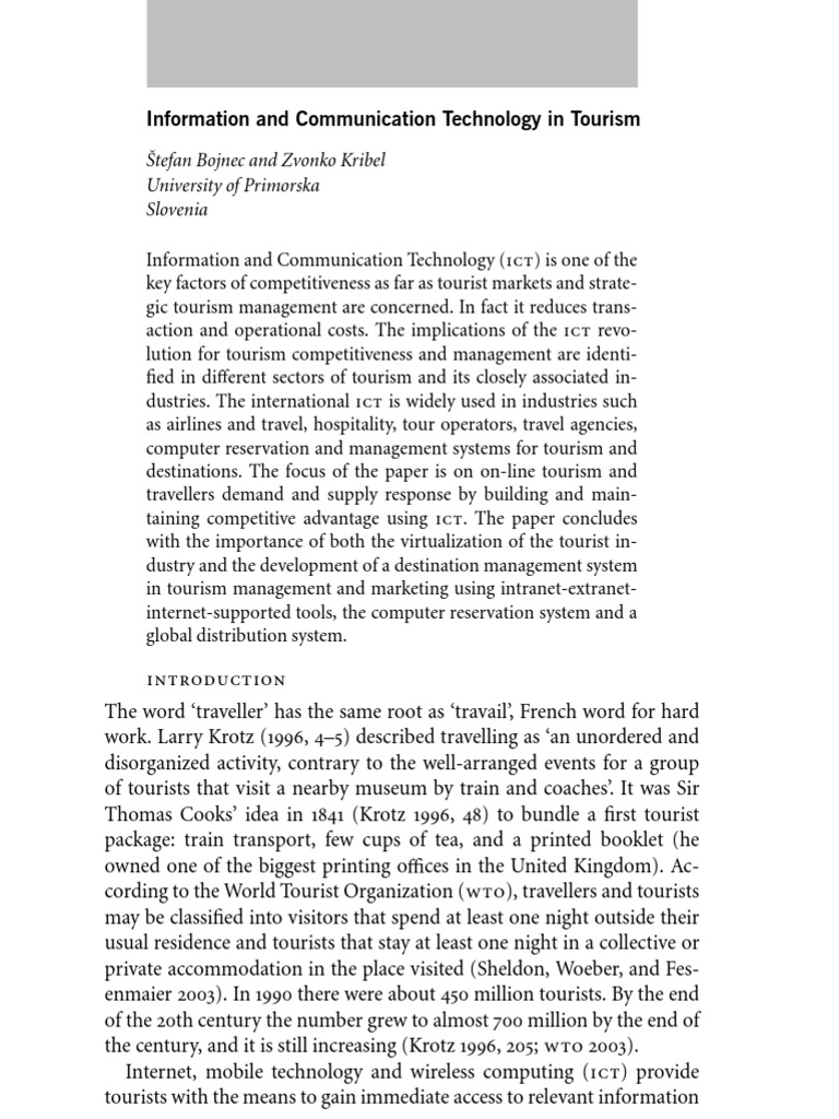 Information and Communication Technology in Tourism | PDF | Travel ...