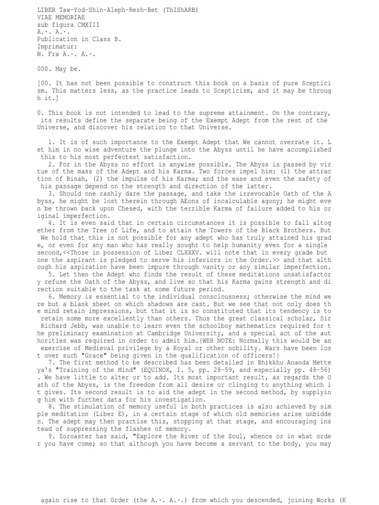 LIBER Taw Yod Shin Aleph Resh Bet | PDF | Meditation | Nature