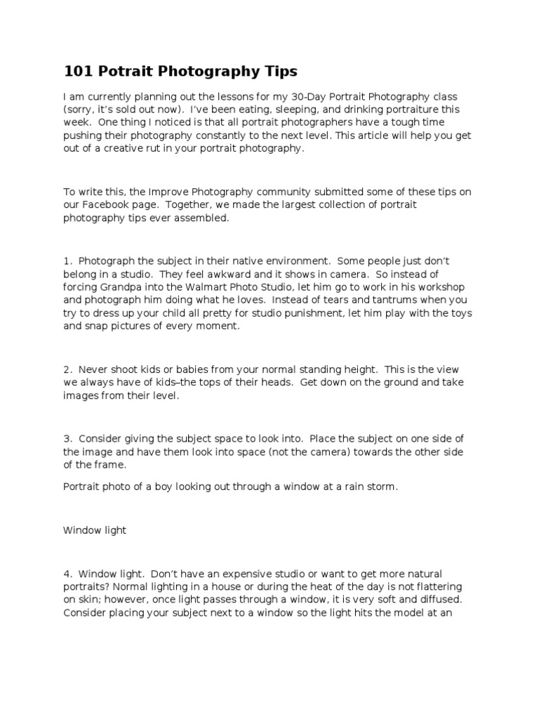 101 Potrait Photography Tips | PDF | Portrait Photography | Photograph