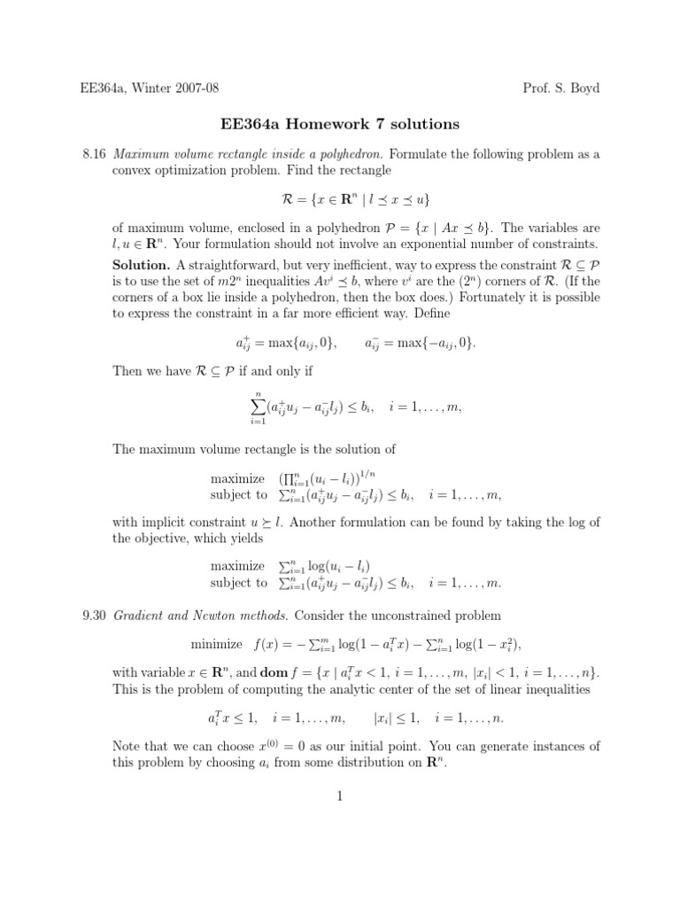 EE364a Homework 7 Solutions | PDF | Matrix (Mathematics) | Least Squares