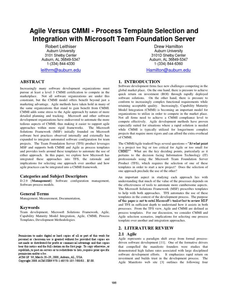 Agile Versus CMMI - Process Template Selection and Integration With ...