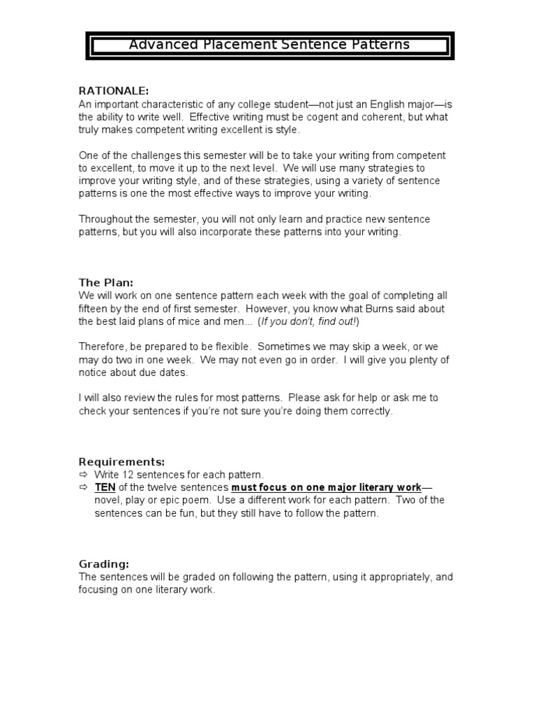 Advanced Placement Sentence Patterns | PDF | Sentence (Linguistics ...
