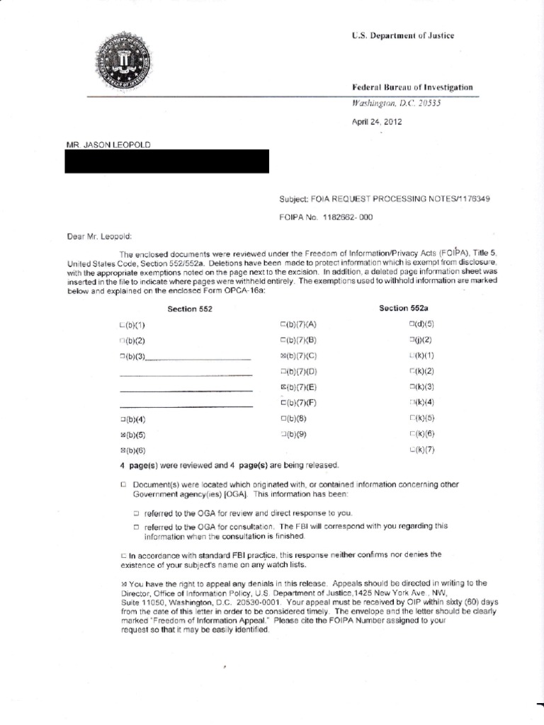 Jason Leopold FOIA FBI OWS Docs | PDF | Freedom Of Information Act ...