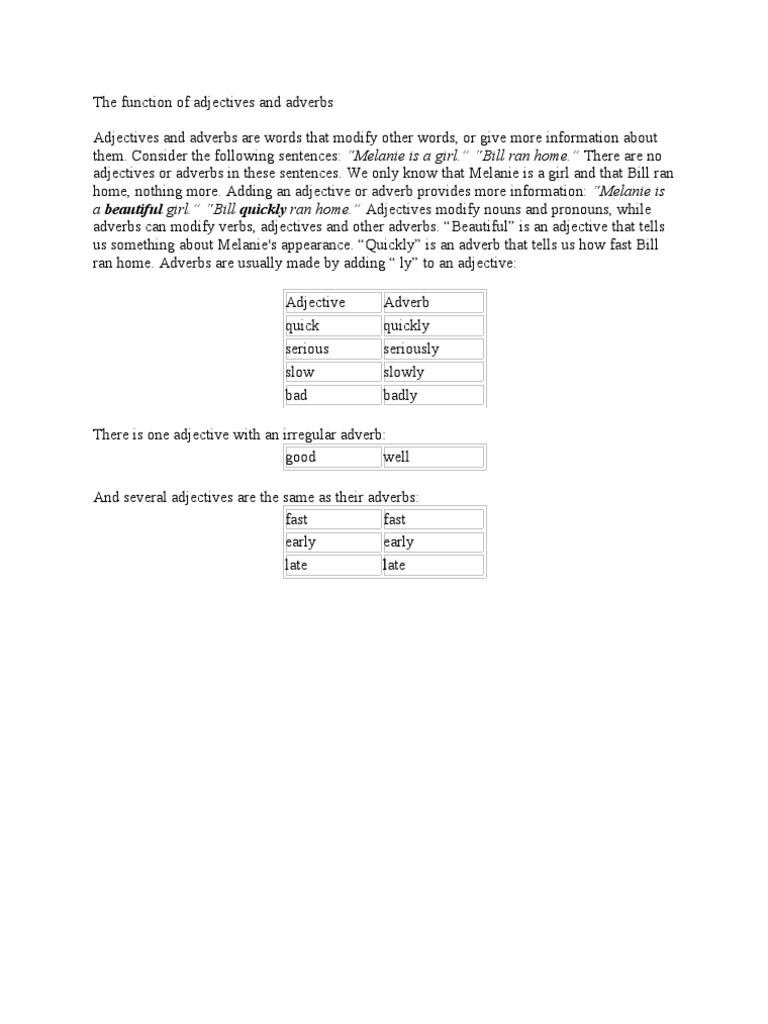 The Function of Adjectives and Adverbs | PDF