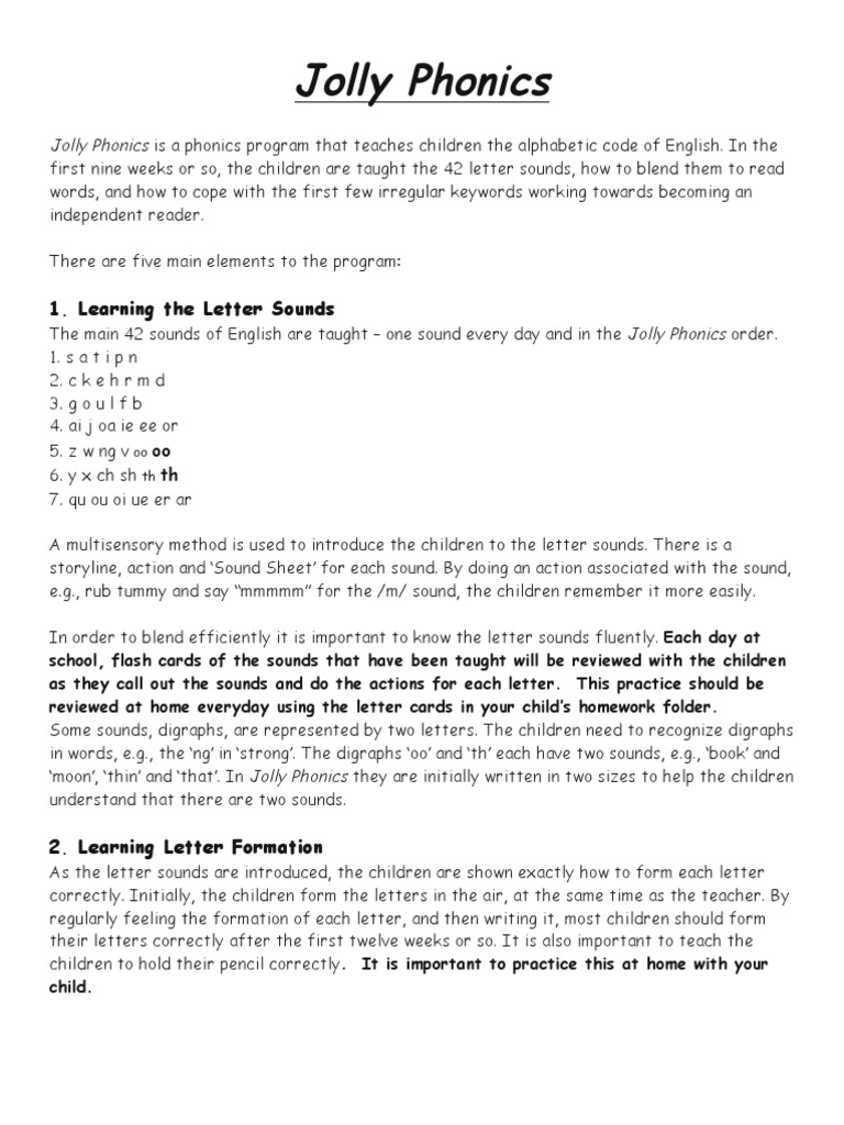 An Introduction to the Five Main Elements of the Jolly Phonics Program ...