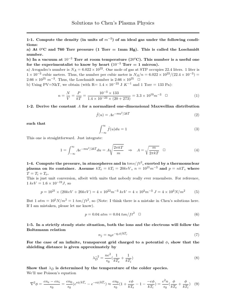 Solution For Plasma Physic | PDF | Plasma (Physics) | Gases