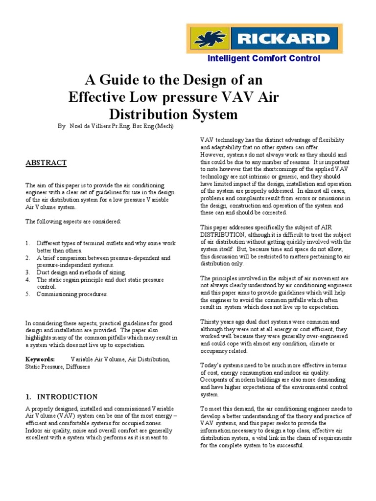 A Guide To The Design of An Effective Low Pressure VAV Air Distribution ...