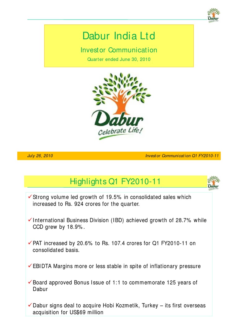Dabur Investor Presentation 2011 | PDF | Investing | Loans