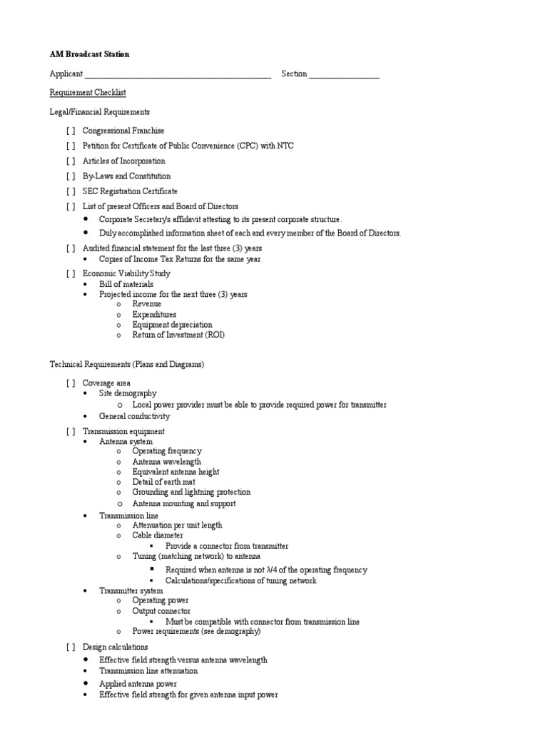 AM Broadcast Station Application Checklist | PDF | Antenna (Radio ...