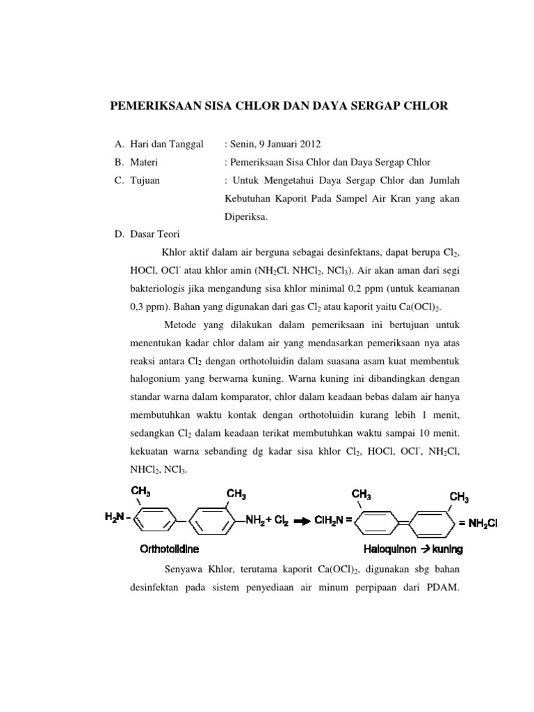 Pemeriksaan Sisa Chlor Dan Daya Sergap Chlor | PDF