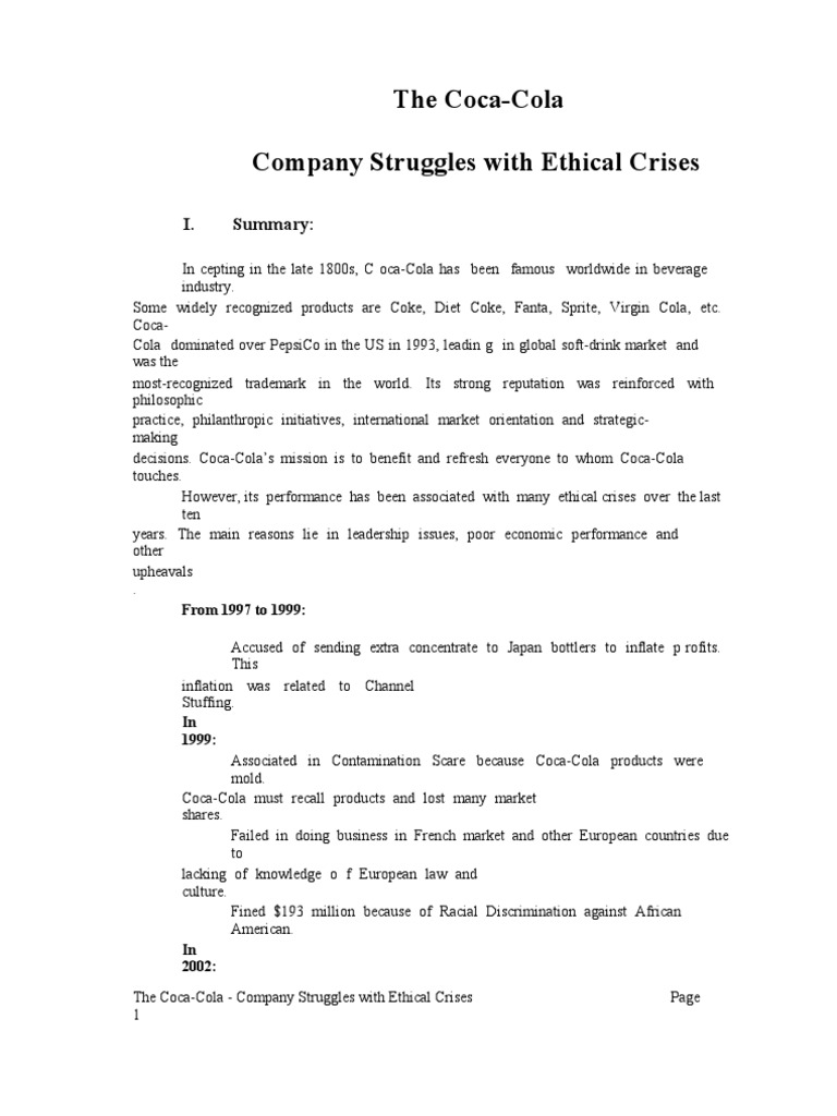 Coca Cola Case | PDF | Coca Cola | Reputation