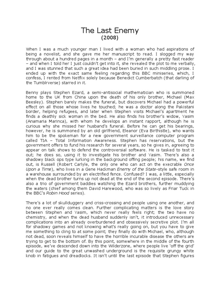 The Last Enemy Movie Review | PDF