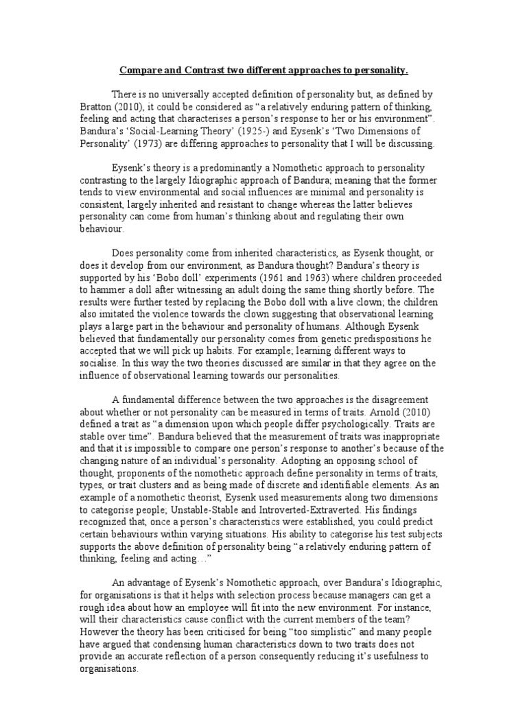 Upper Second Compare and Contrast Two Different Approaches To ...