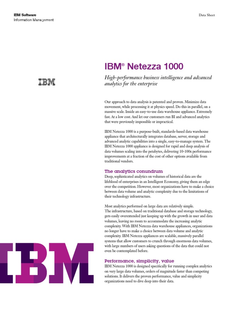 IBM Netezza 1000: High-Performance Business Intelligence and Advanced Analytics For The ...
