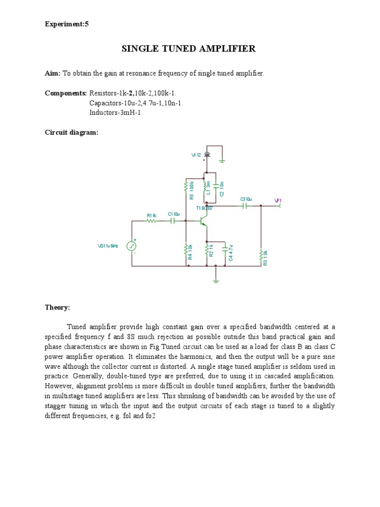Single Tuned Amplifier: Experiment:5 | PDF