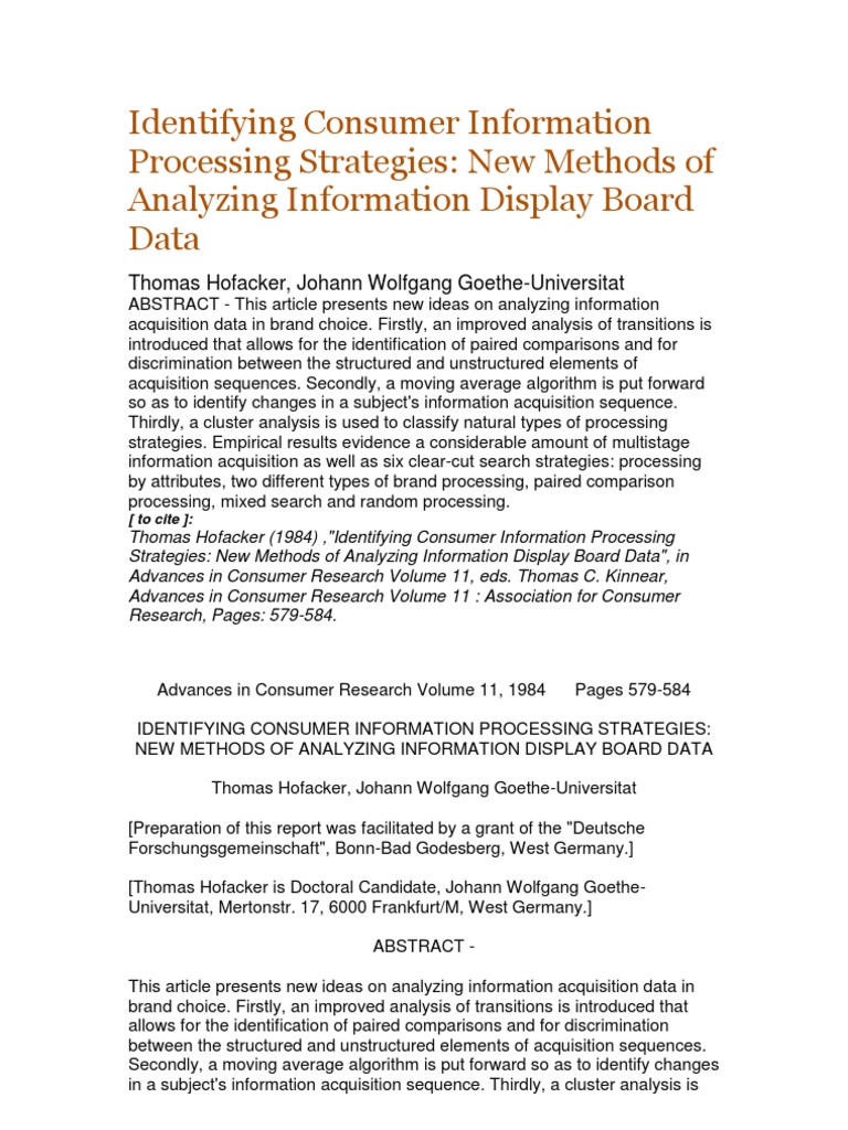 Identifying Consumer Information Processing Strategies | PDF | Cluster ...