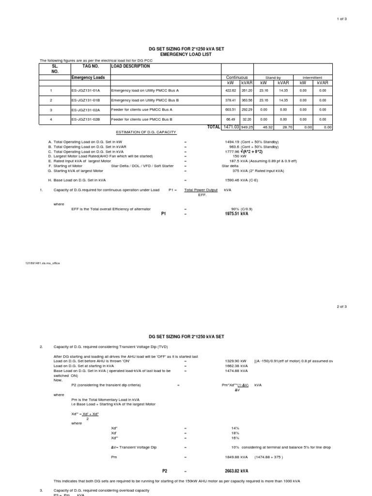 DG Sizing | PDF | Electric Power | Electrical Equipment