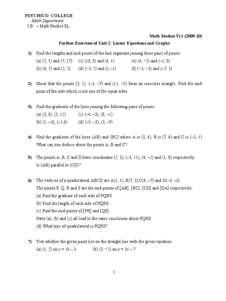 Math Studies Exercises | PDF | Line (Geometry) | Triangle