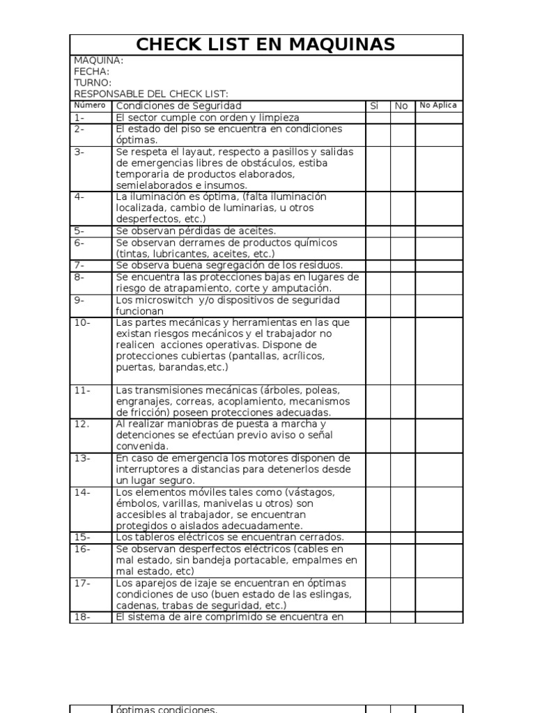 Check List de Maquinas y Equipos