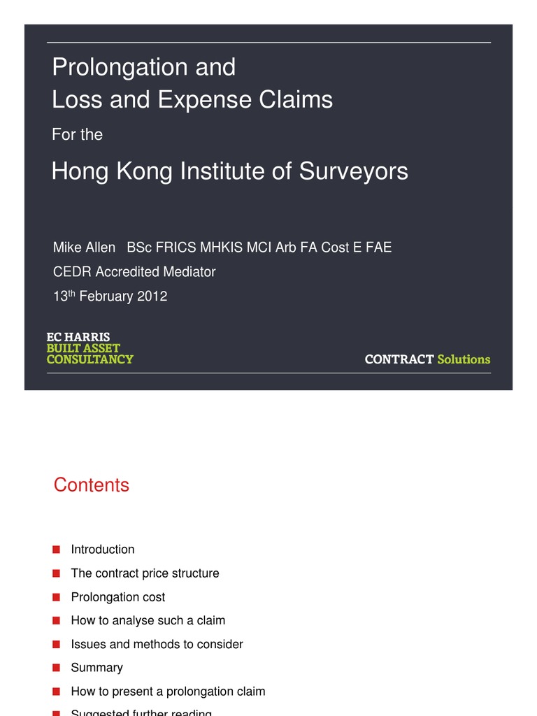 Prolongation and Loss and Expense Claims: For The | PDF | Damages | Cost