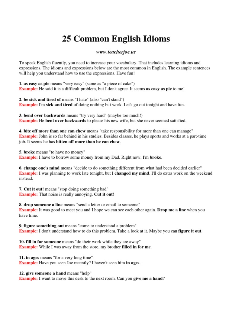 25 Common English Idioms | PDF | Idiom | Leisure