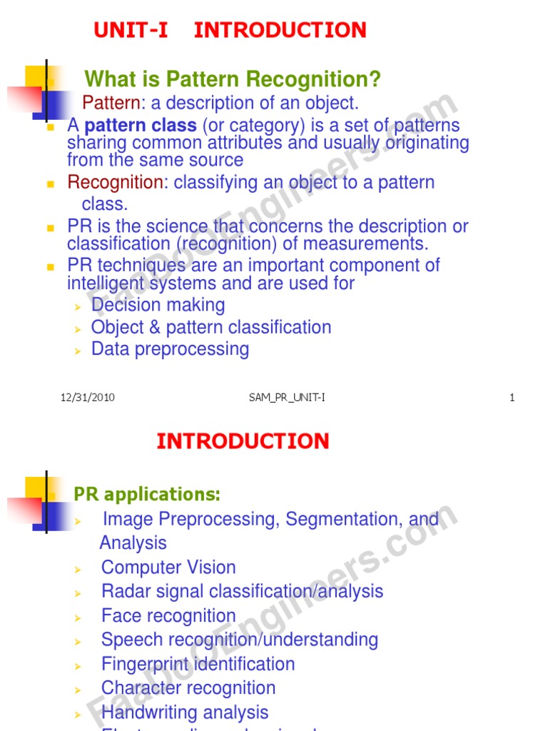What Is Pattern Recognition?: Unit-I Introduction | PDF | Statistical Classification | Optical ...