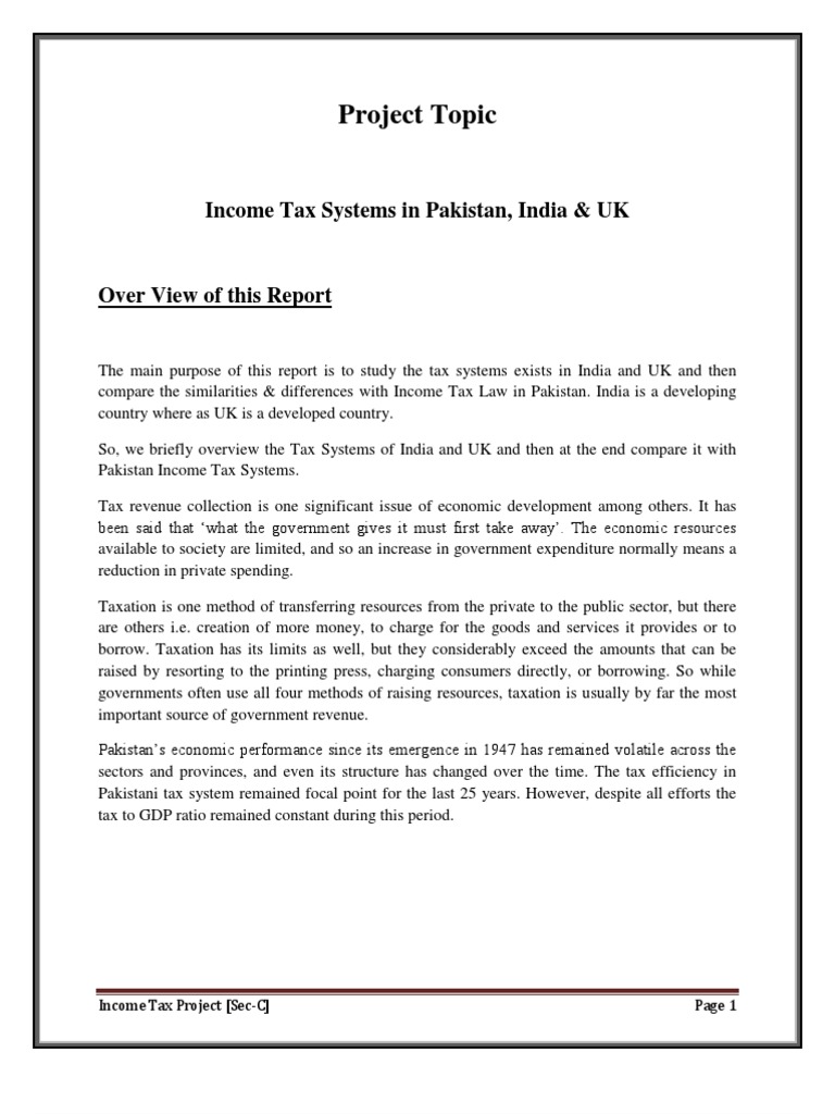 Project Topic: Income Tax Systems in Pakistan, India & UK | PDF ...