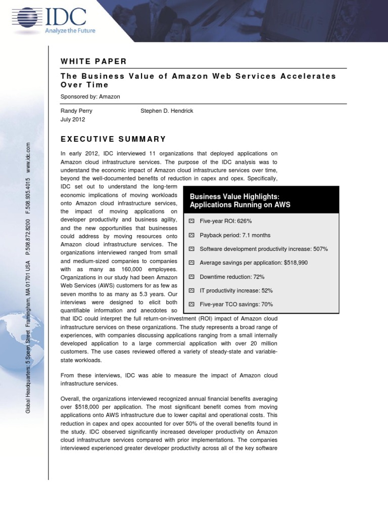 AWS Business Value Report | PDF | Cloud Computing | Net Present Value