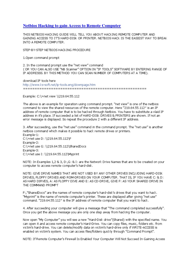 NetBIOS Hacking Guide for Remote Access | PDF | Hard Disk Drive ...