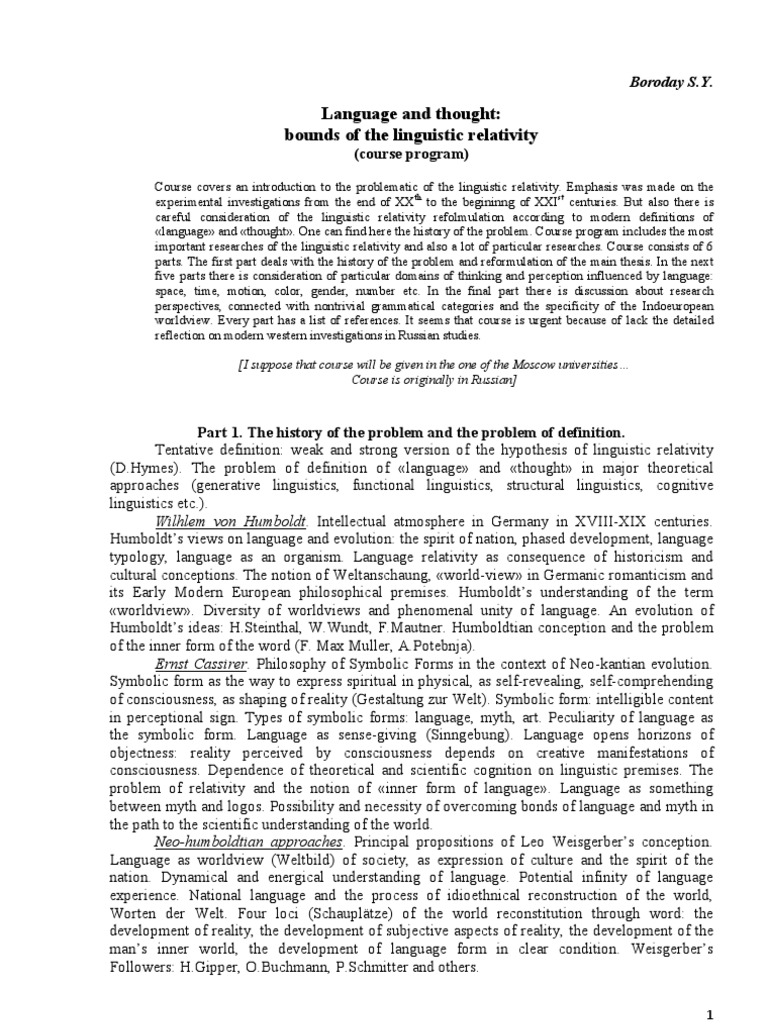 Language and Thought. Bounds of The Linguistic Relativity | PDF ...