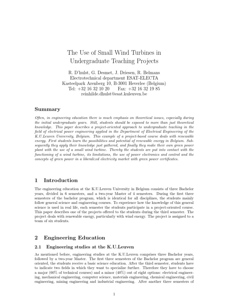 The Use of Small Wind Turbines in Undergraduate Teaching Projects | PDF ...