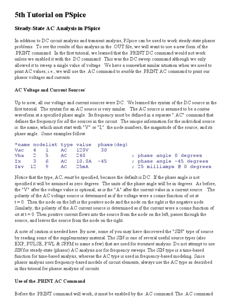 5Th Tutorial On Pspice: Steady-State Ac Analysis in Pspice | PDF | Alternating Current ...