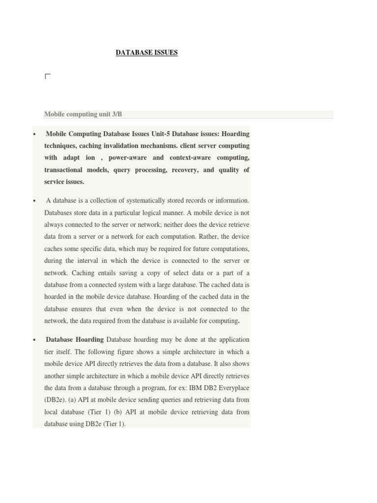 Mobile Computing Unit 3/B: Database Issues | PDF | Database Transaction | Client–Server Model