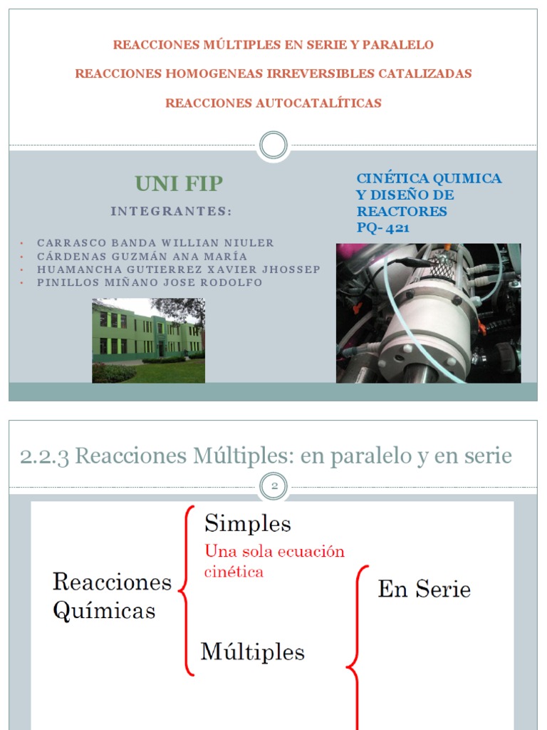 2.3 Reacciones Múltiples, Homogeneas Catalizadas y Autocatalizadas ...