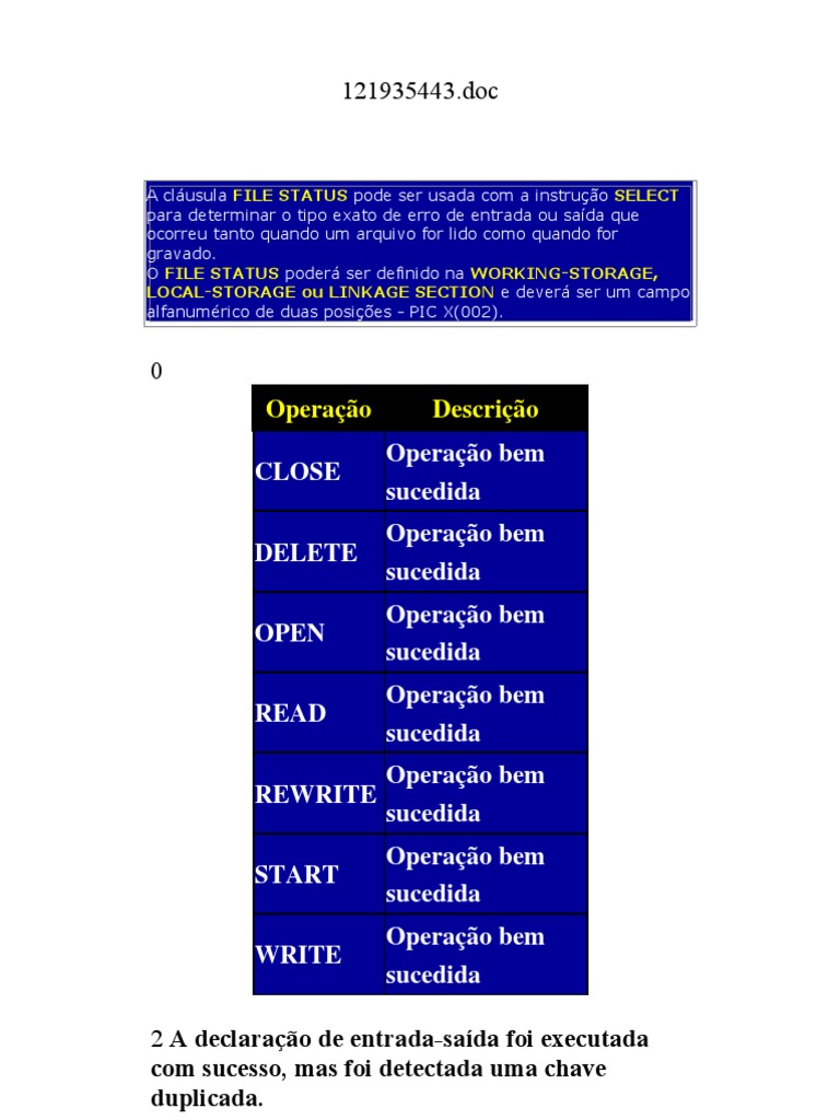 File Status SQLCODE | PDF | C (linguagem de programação) | SQL