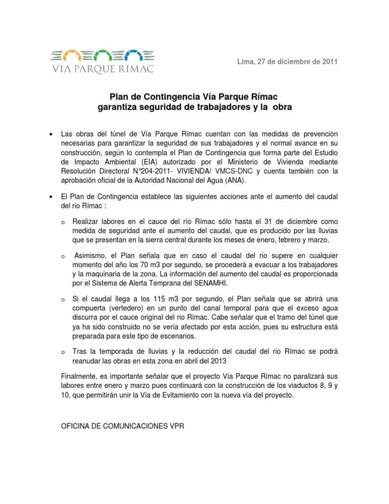 Nota Vía Parque Rímac - 271212 | PDF | Negocios