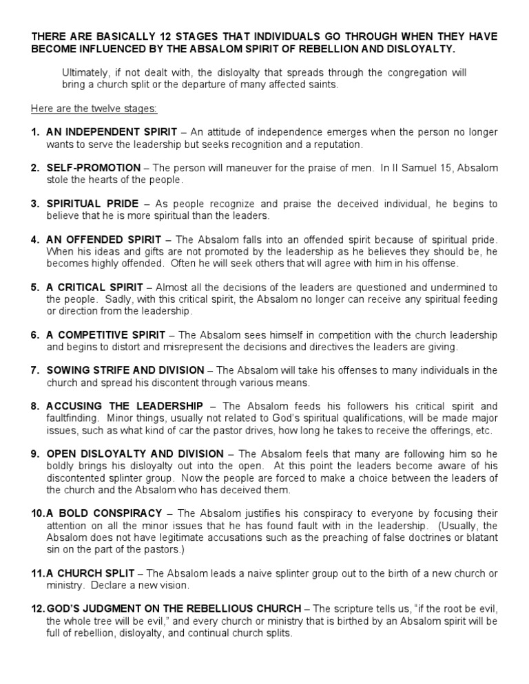 12 Stages of the Absalom Spirit of Rebellion | PDF | The New Church ...