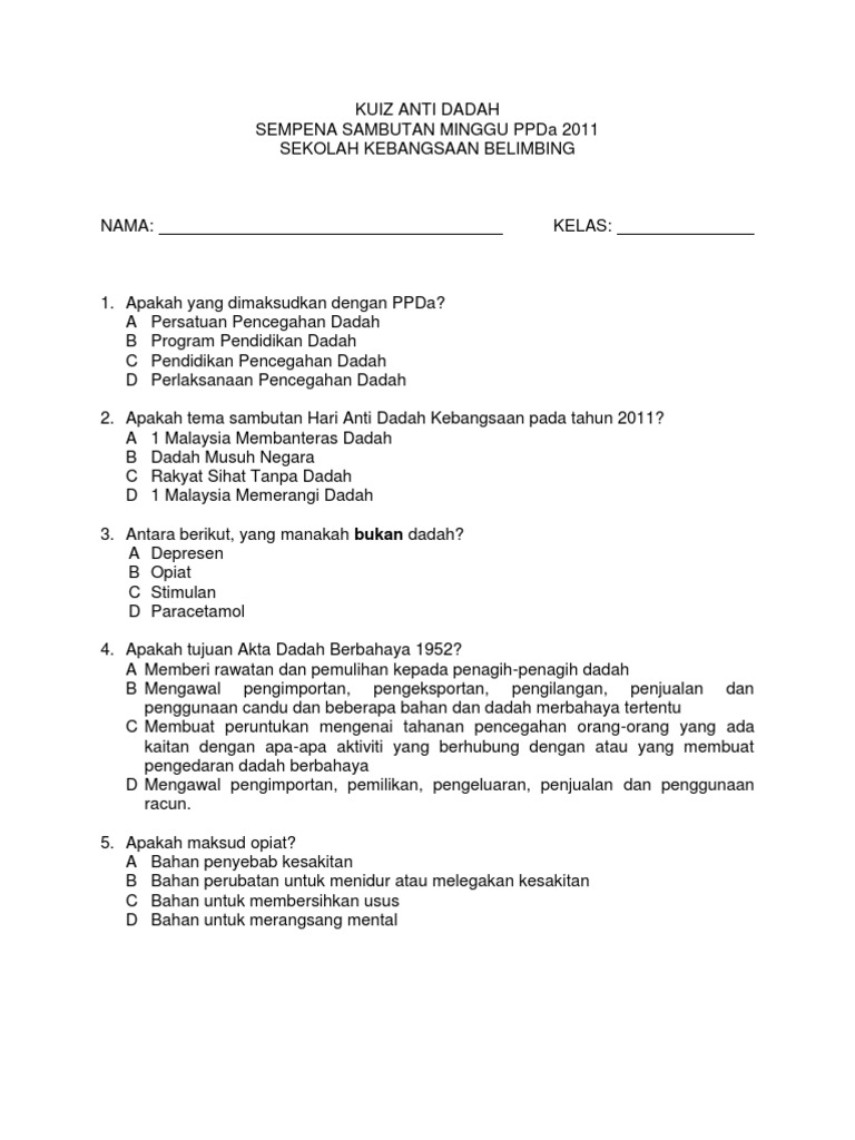 Soalan Kuiz PPDa | PDF