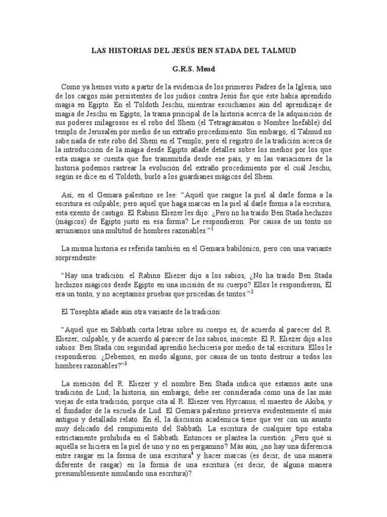Magia y Tradición: Jesús Ben Stada en el Talmud | PDF | Talmud | Judaísmo