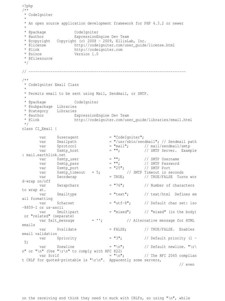 Code Igniter Email Class For Standalone Php Applications Pdf Naming Conventions Computer