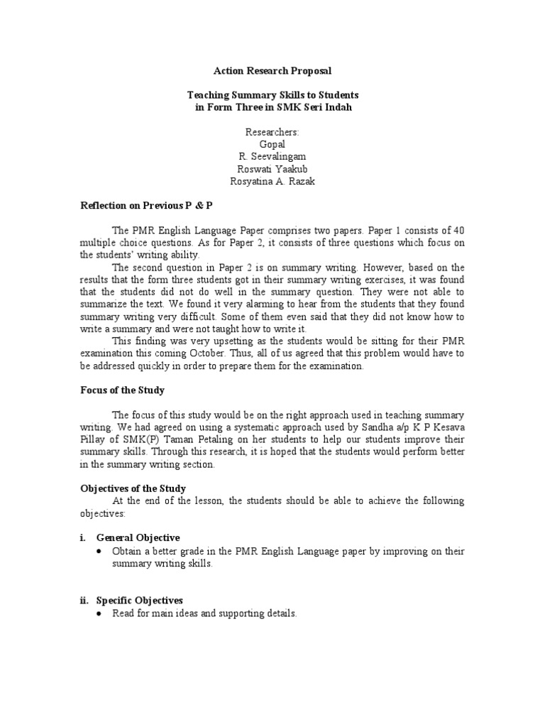 Action Research Proposal Examples