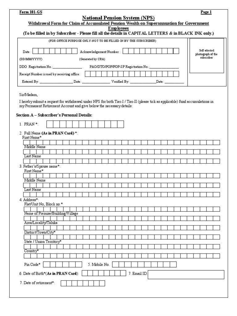NPS Withdrawal Form 101-GS Guide | PDF | Pension | Identity Document