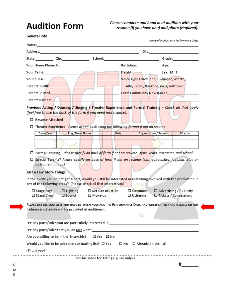 Audition Form - Template | Audition | Vocal Music
