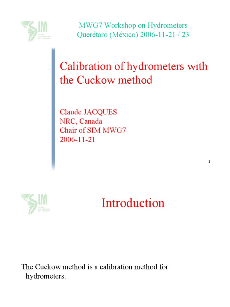 Cuckow Method for Hydrometer Calibration | PDF | Weighing Scale | Weight