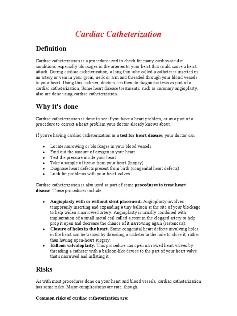 Cardiac Cath | PDF | Catheter | Heart
