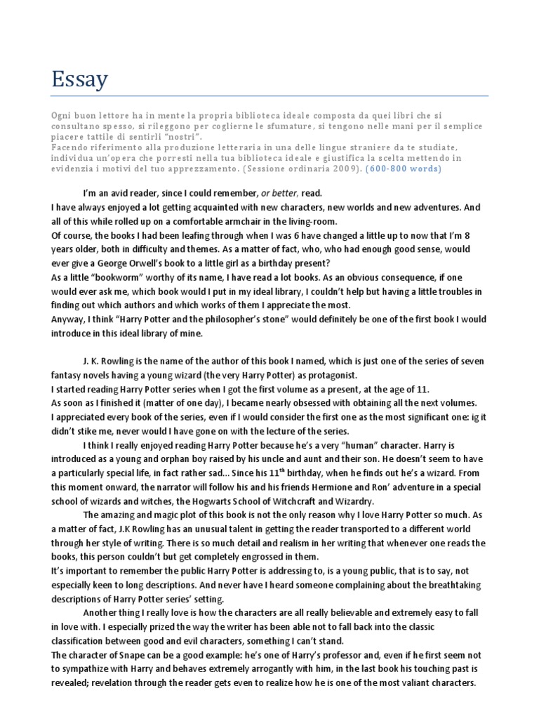 Essay - A Book I Would Put in My "Ideal Library" | PDF | Harry Potter ...