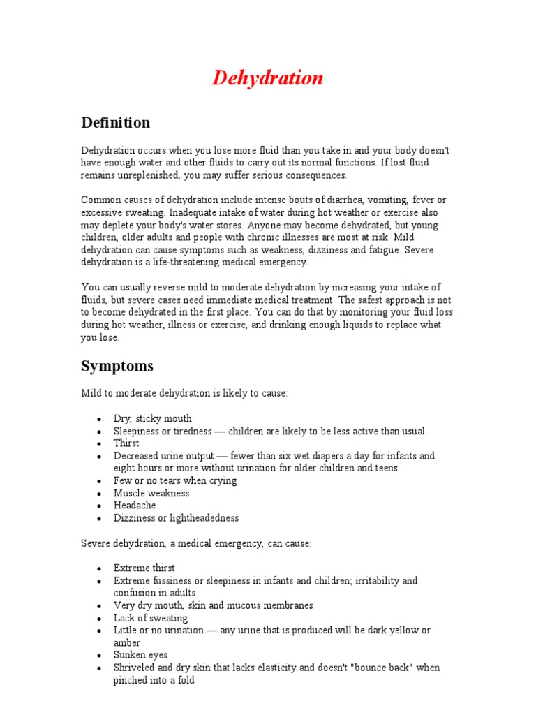 Understanding Dehydration Risks and Symptoms | PDF | Dehydration | Diarrhea